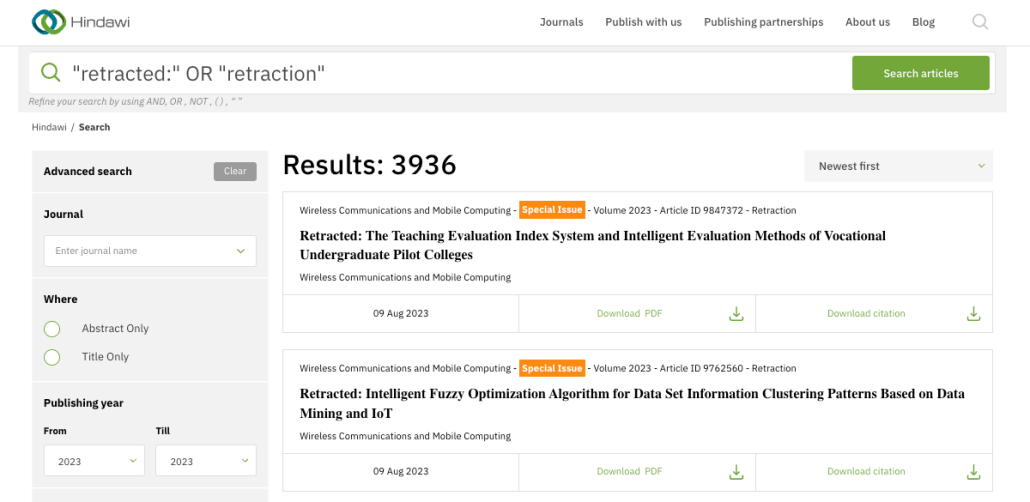 Hindawi’s mass retraction of “Special Issues” papers – Science ...